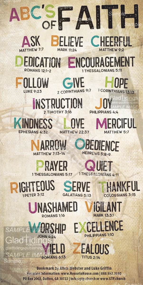 ABC's of Faith (Pack of 10) Info-Cards or Oversize Bookmarks | Glad ...