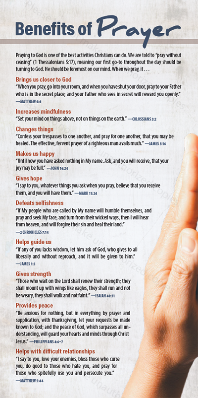 Benefits of Prayer (Pack of 10) Info-Cards or Oversize Bookmarks | Glad Tidings Publishing