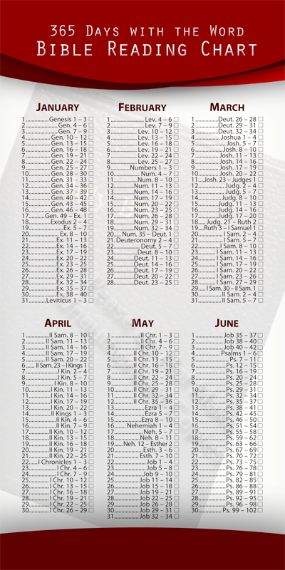 Annual Bible Reading Chart 365 Days with the Word (Pack of 10) | Glad ...